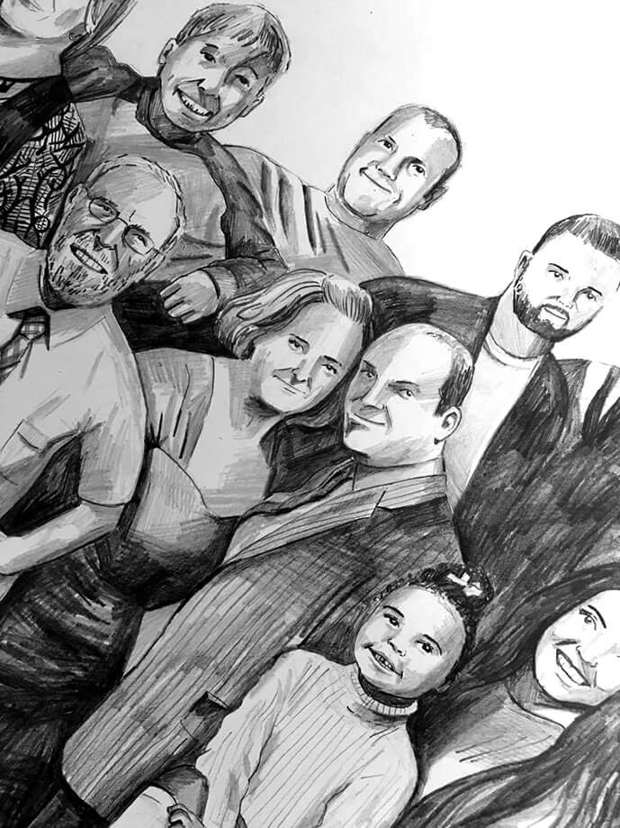 New A2 Family Drawing Commission - Haydn Symons Illustration