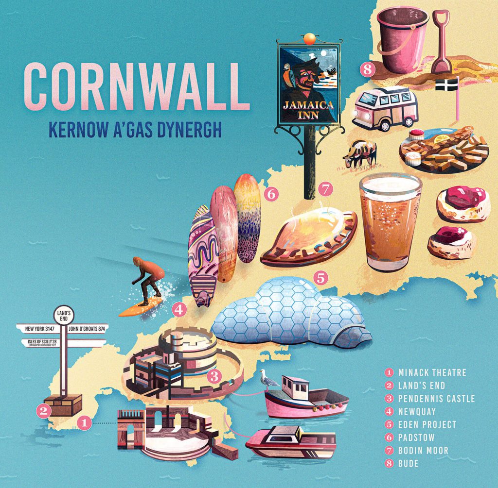 Cornwall Map Illustration - Haydn Symons Illustration